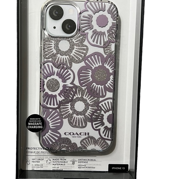 Coach | Accessories | Coach Magsafe Purple Silver Glitter Tea Rose ...